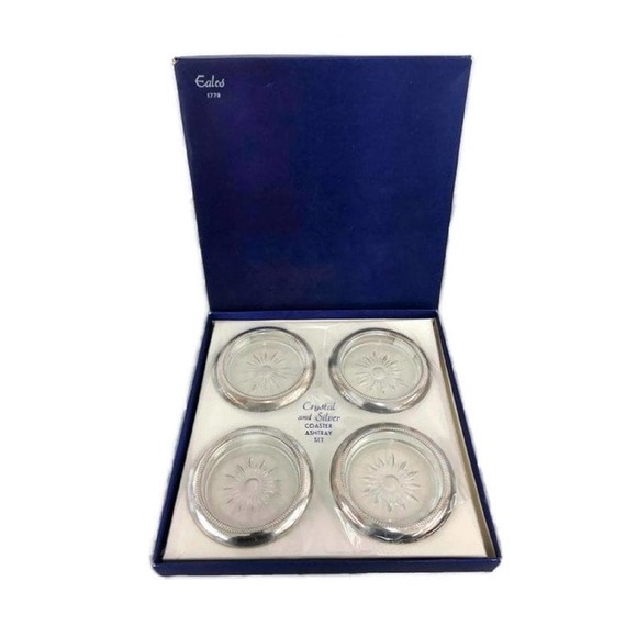 Vintage | Dining | Mid Century Silver And Crystal Coaster Ashtray Set ...